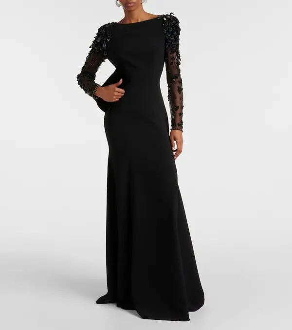 Jenny Packham Adella Embellished Crepe Gown - Black