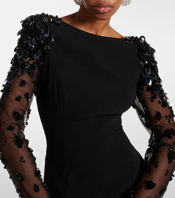 Jenny Packham Adella Embellished Crepe Gown - Black