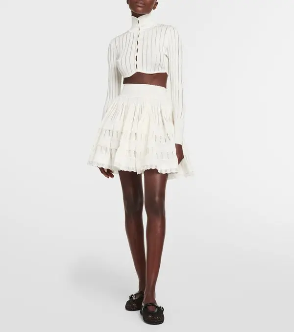 Alaïa Ribbed-knit Cropped Cardigan - White