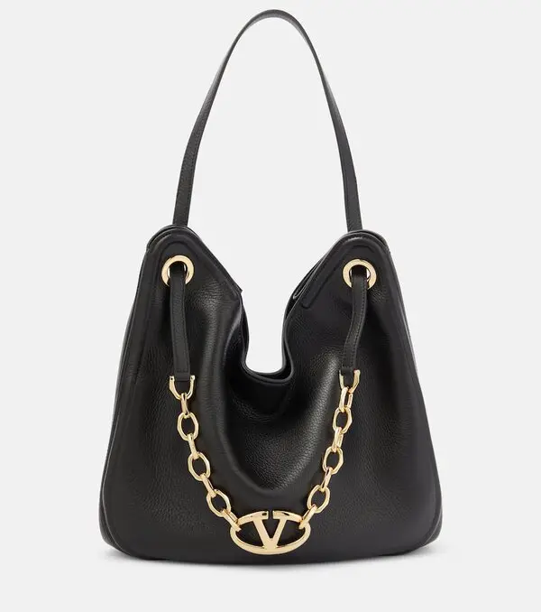 Valentino Garavani Vlogo Moon Medium Leather Tote Bag - Black
