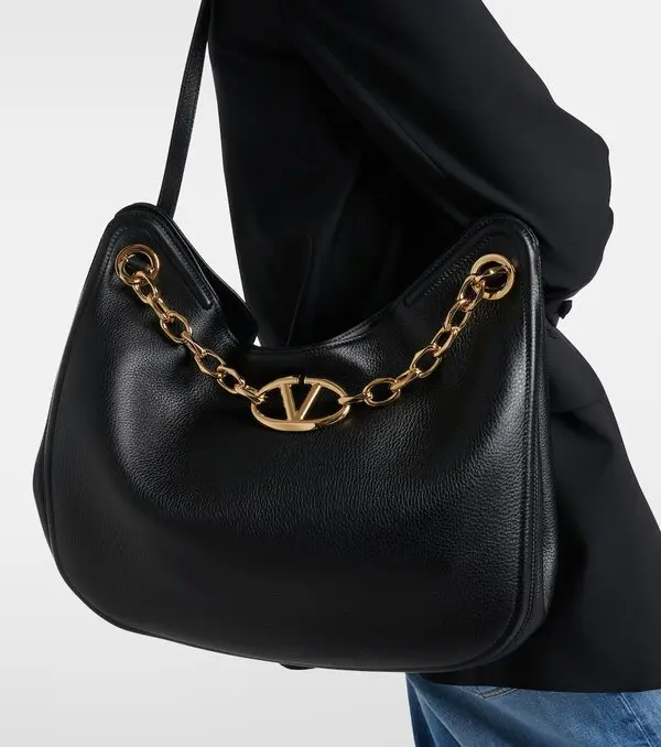 Valentino Garavani Vlogo Moon Medium Leather Tote Bag - Black