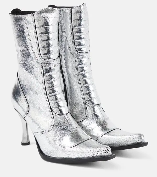 Vetements Metallic Leather Ankle Boots