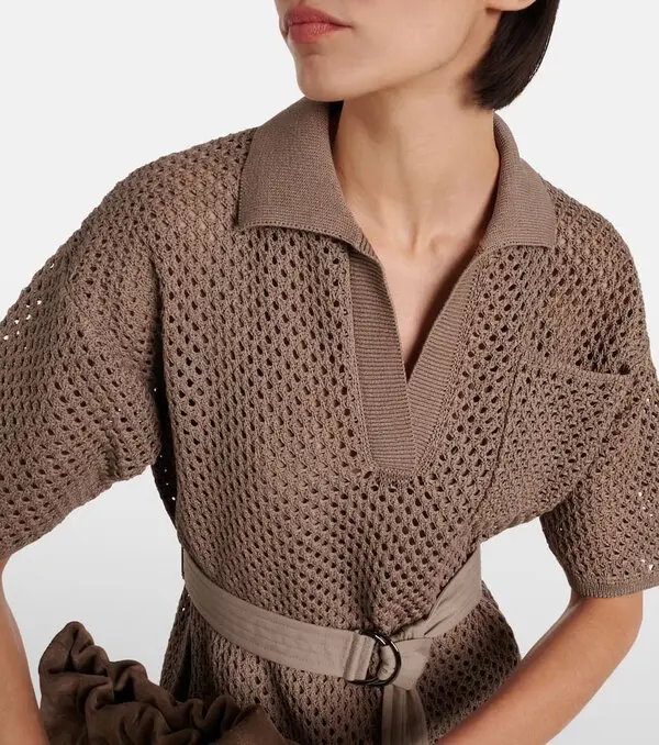 Brunello Cucinelli Cotton Mesh Polo Shirt Dress