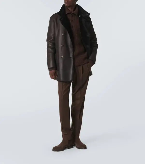 Giorgio Armani Reversible Leather And Shearling Pea Coat