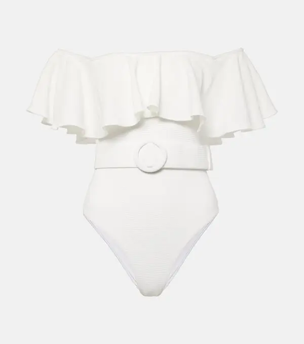 ALEXANDRA MIRO Chantal Ruffled Swimsuit - Neutrals