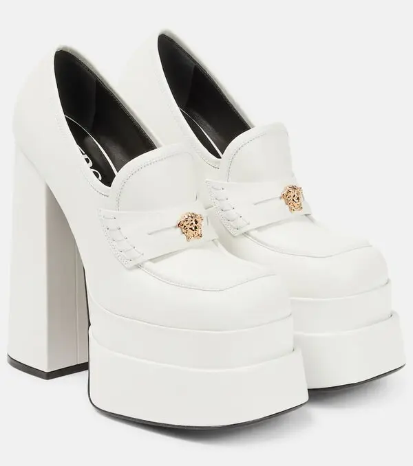Versace Aevitas Leather Platform Loafer Pumps - White