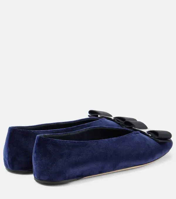 FERRAGAMO Vanna Velvet Ballet Flats - Blue