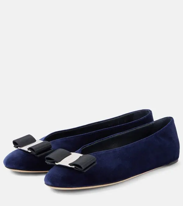 FERRAGAMO Vanna Velvet Ballet Flats - Blue