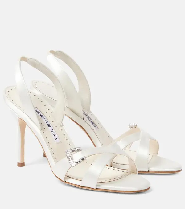 Manolo Blahnik Ramisli Embellished Slingback Sandals - Grey