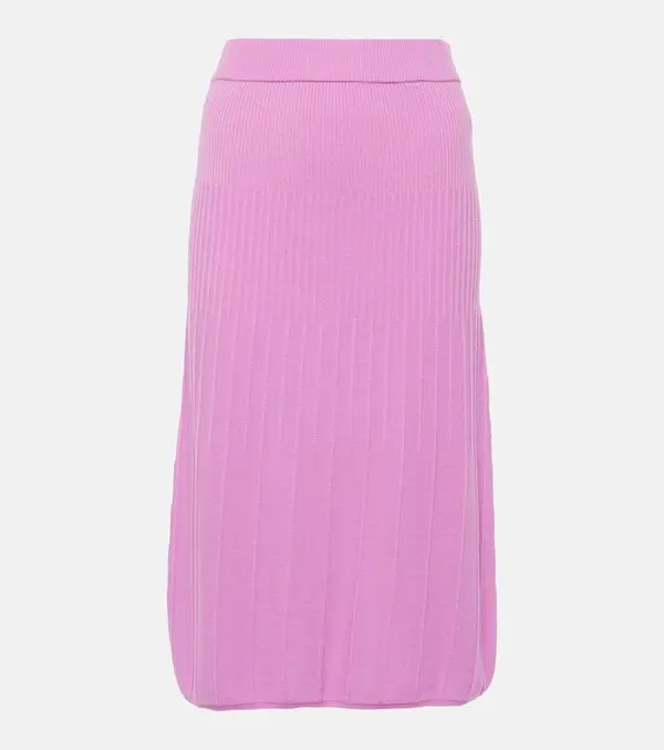 JOSEPH Ribbed Wool Midi Skirt - Pink