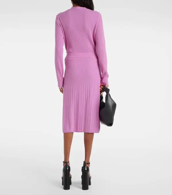 JOSEPH Ribbed Wool Midi Skirt - Pink