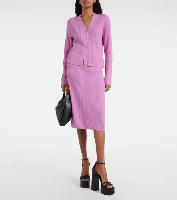 JOSEPH Ribbed Wool Midi Skirt - Pink