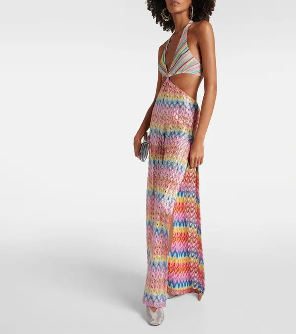 Missoni Zigzag Cotton-blend Lame Halterneck Jumpsuit