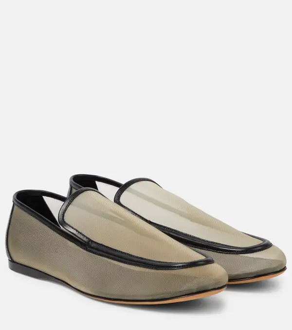 Khaite Alessia Leather-trimmed Mesh Loafers - Neutrals