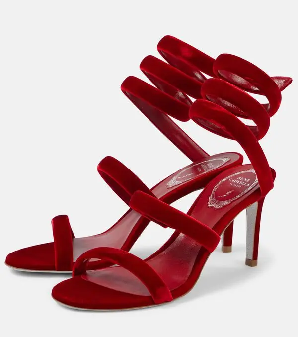 Rene Caovilla Cleo 80 Velvet Sandals - Red
