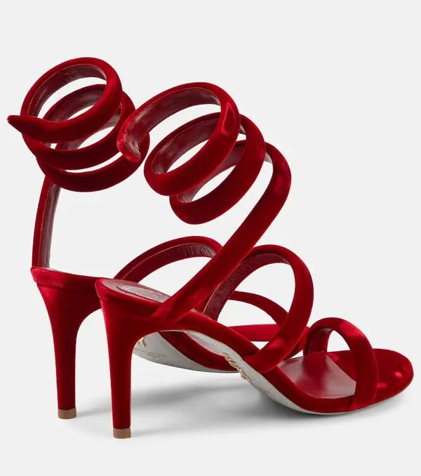 Rene Caovilla Cleo 80 Velvet Sandals - Red