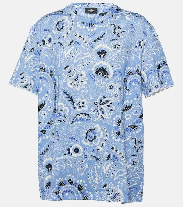 Etro Printed Cotton Jersey T-shirt - Blue