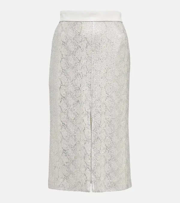 JACQUES WEI Sequined Snake-effect Midi Skirt