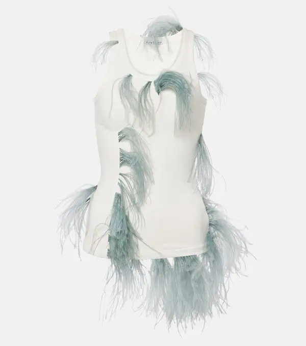 Acne Studios Feather-trimmed Tank Top - White
