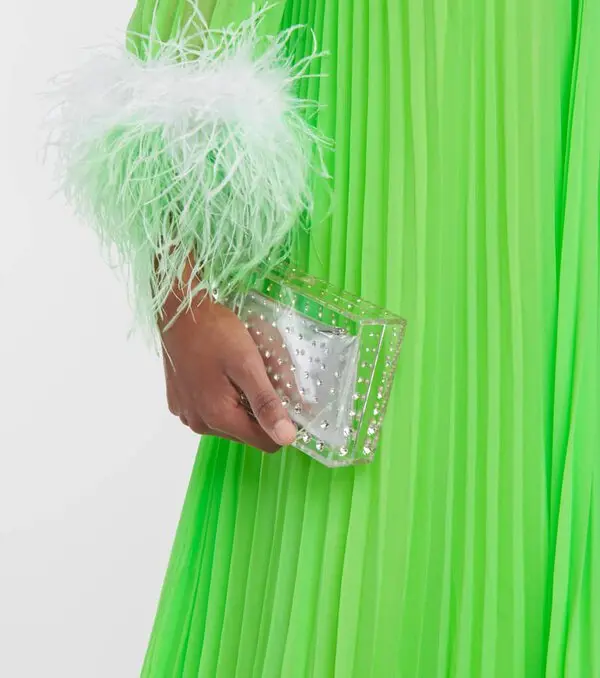 SELF-PORTRAIT Pleated Feather-trimmed Chiffon Gown