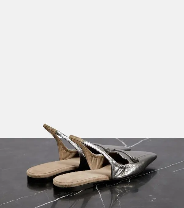 Brunello Cucinelli Metallic Leather Slingback Flats