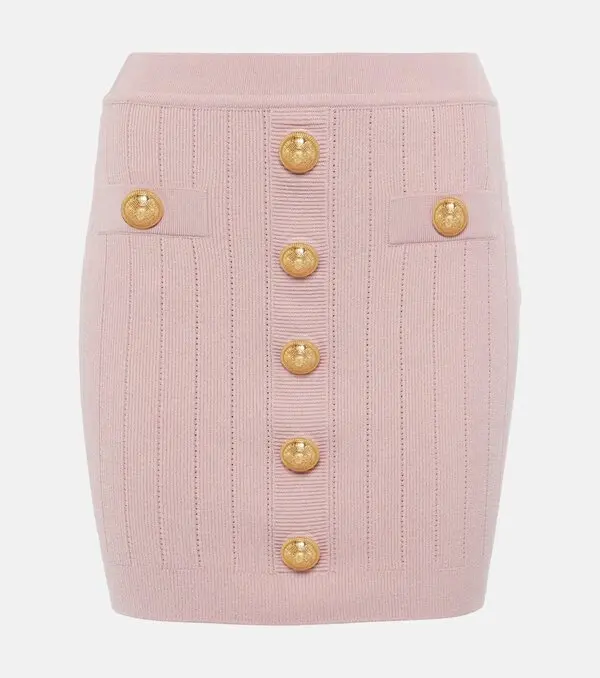Balmain High-rise Knitted Mini Skirt - Pink