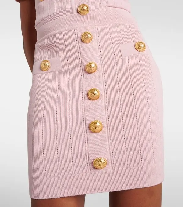 Balmain High-rise Knitted Mini Skirt - Pink