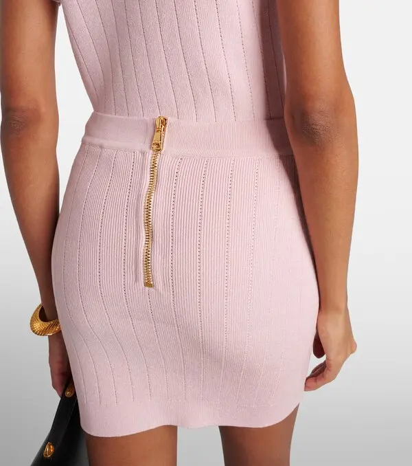 Balmain High-rise Knitted Mini Skirt - Pink