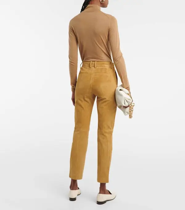 JOSEPH Coleman Cropped Suede Pants - Beige
