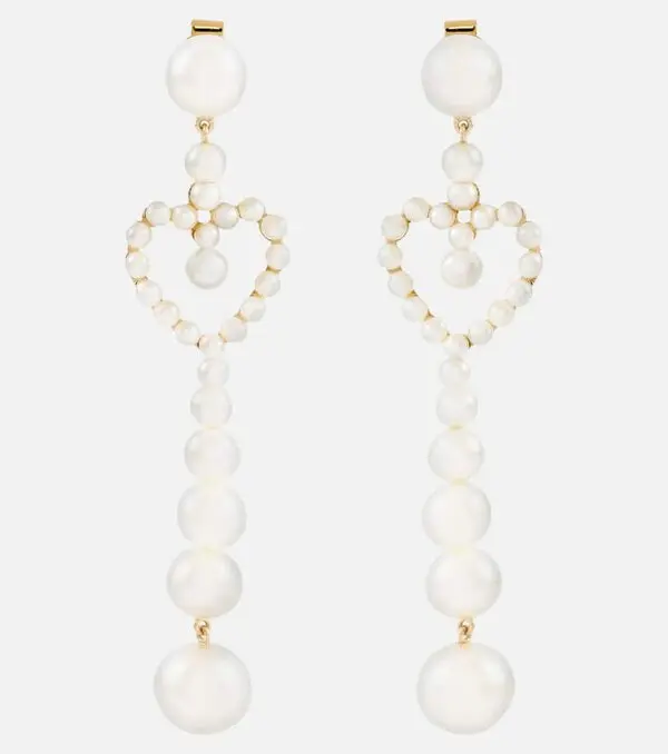 Sophie Bille Brahe Pearl Heart Drop Earrings - Multicoloured