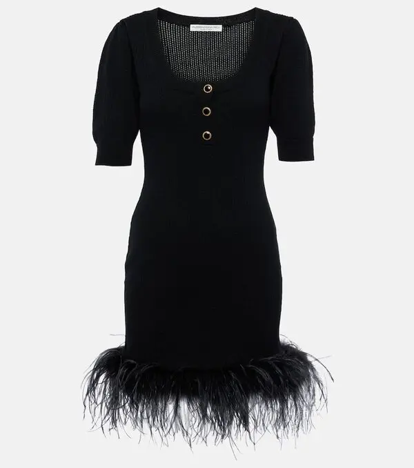 Alessandra Rich Feather-trimmed Wool Minidress