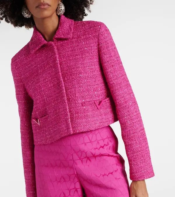 Valentino Garavani Vgold Cropped Lamé Tweed Jacket