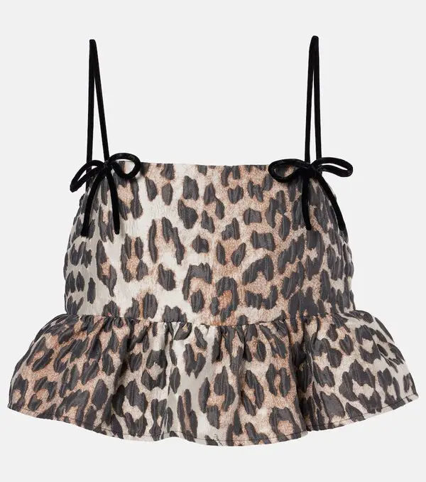 GANNI Leopard Jacquard Peplum Top