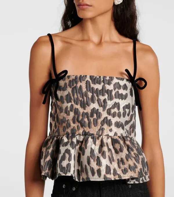 GANNI Leopard Jacquard Peplum Top