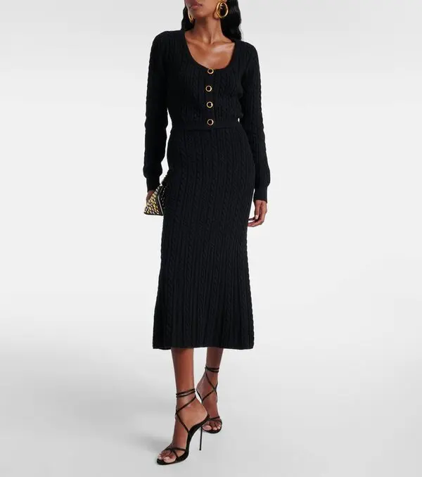 Alessandra Rich Cable-knit Wool Midi Skirt