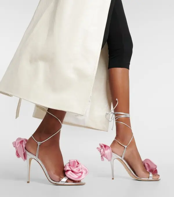 Magda Butrym Metallic Floral Appliqué Leather Sandals - Silver