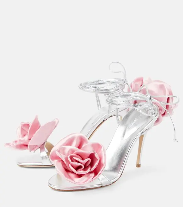 Magda Butrym Metallic Floral Appliqué Leather Sandals - Silver