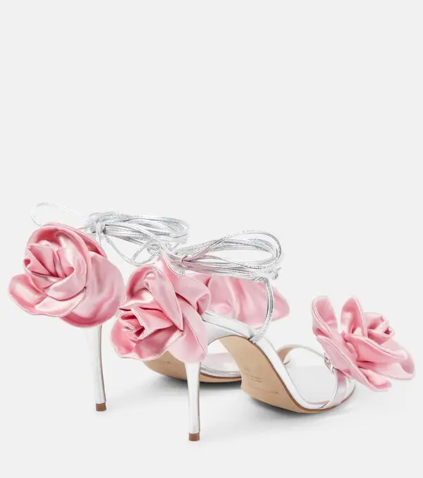 Magda Butrym Metallic Floral Appliqué Leather Sandals - Silver