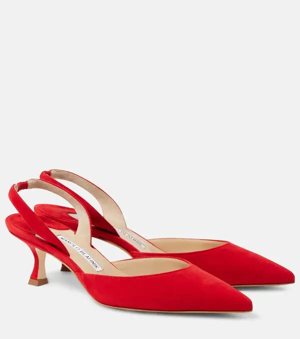 Manolo Blahnik Carolyne Gala Suede Slingback Pumps - Red