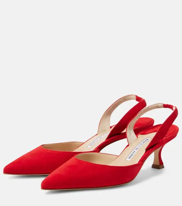 Manolo Blahnik Carolyne Gala Suede Slingback Pumps - Red