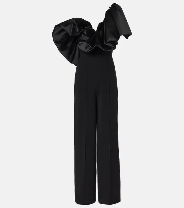 Solace London Perla Ruffled Satin-trimmed Jumpsuit - Black