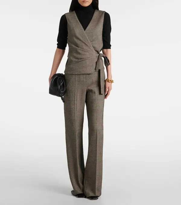 Max Mara Houndstooth Wool-blend Pants - Grey