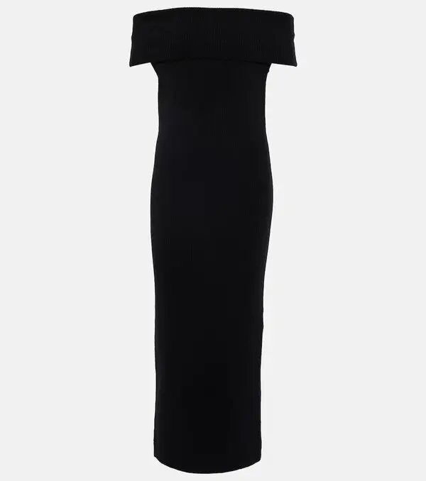 TOTEME Ribbed-knit Off-shoulder Midi Dress