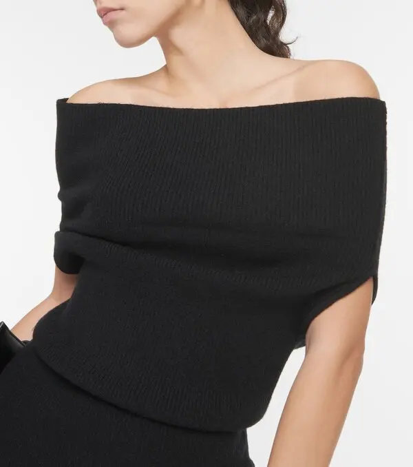 TOTEME Ribbed-knit Off-shoulder Midi Dress