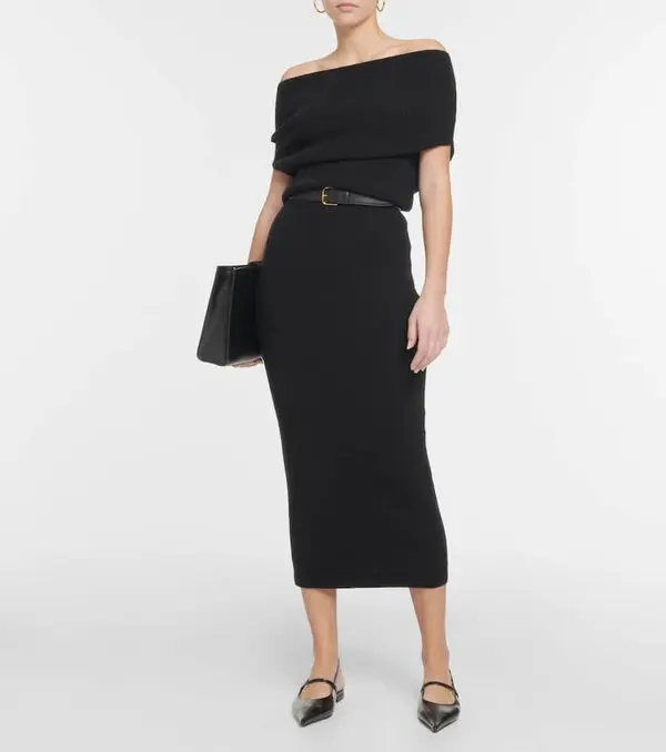 TOTEME Ribbed-knit Off-shoulder Midi Dress