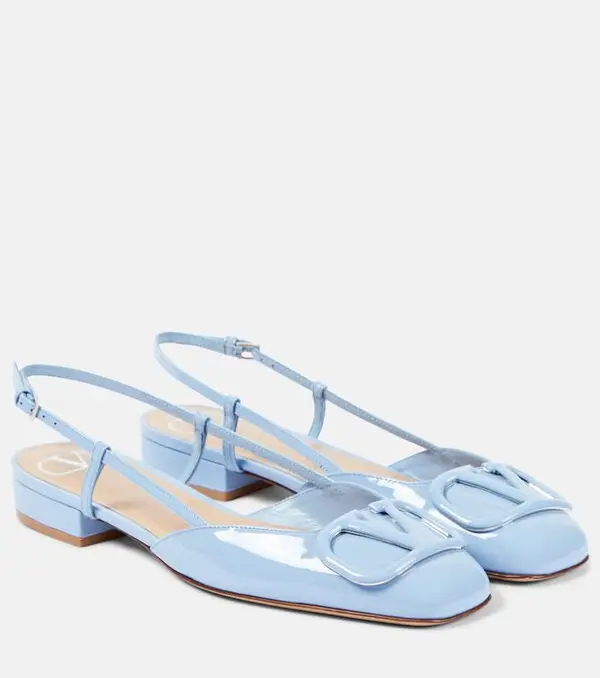 Valentino Garavani Vlogo Signature Leather Slingback Flats - Blue