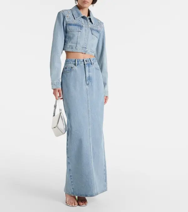 SELF-PORTRAIT High-rise Denim Maxi Skirt