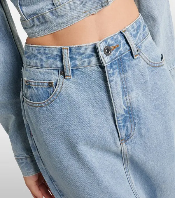 SELF-PORTRAIT High-rise Denim Maxi Skirt