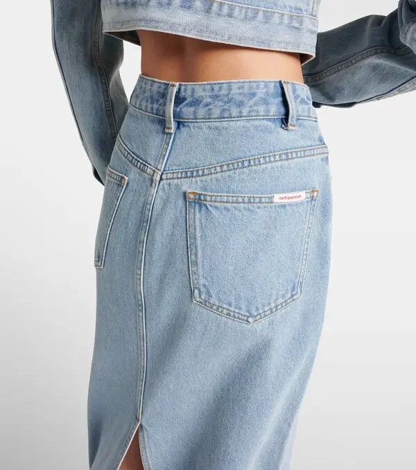 SELF-PORTRAIT High-rise Denim Maxi Skirt