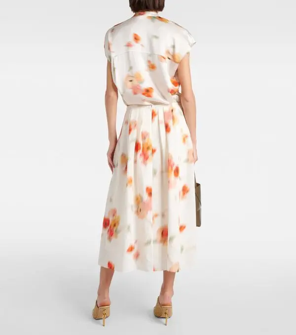 Vince Floral Gathered Midi Skirt